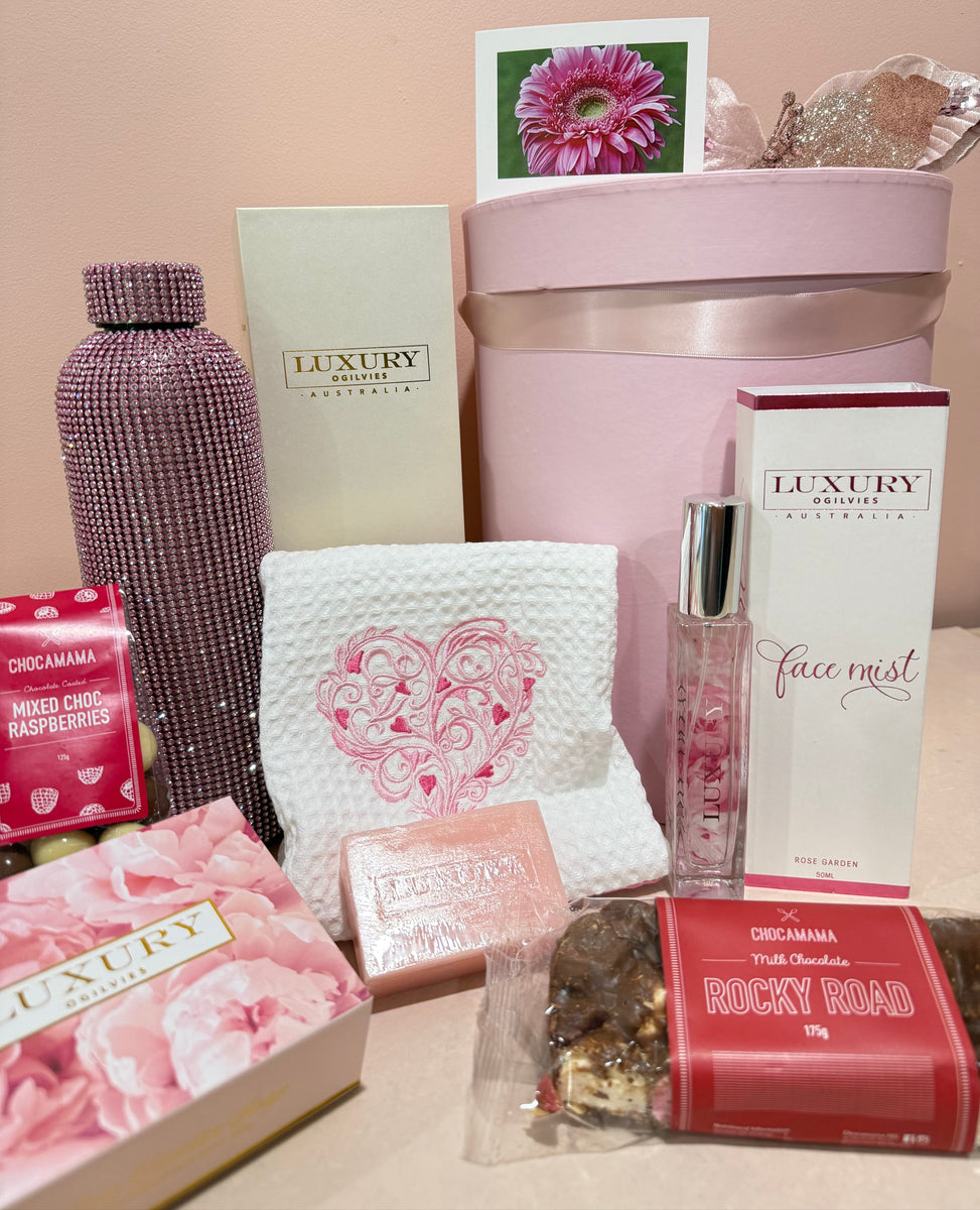 DAZZLING PINK LUXURY HAMPER $169.OO – Flowers and Gifts Gold Coast
